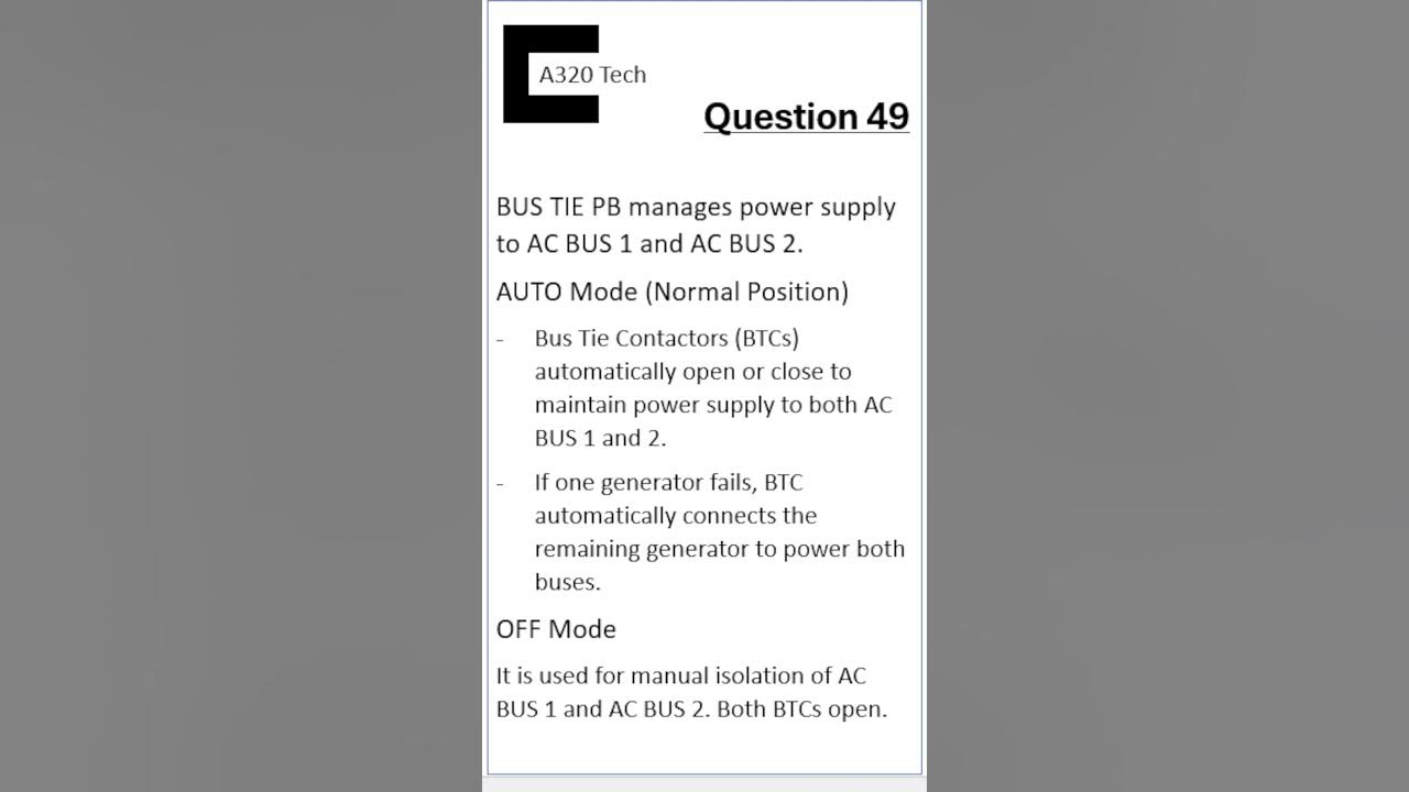 Q49 Explain the use of BUS TIE PB on overhead panel. | A320 - YouTube