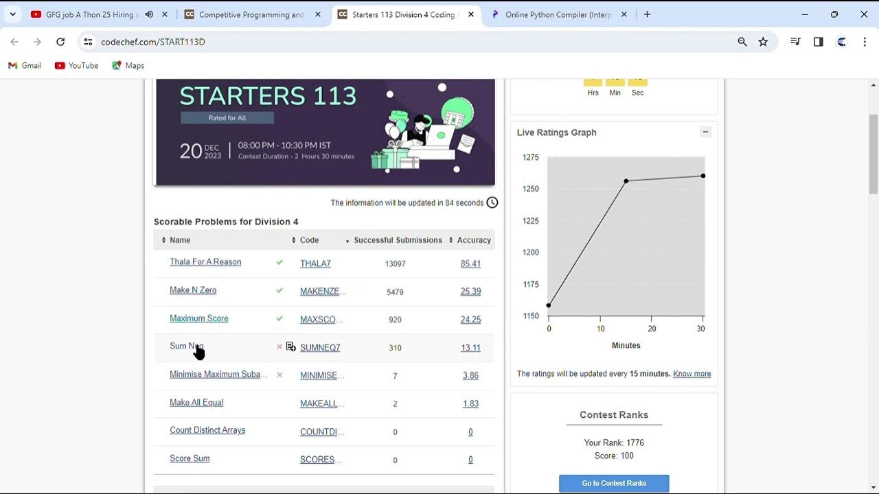 LIVE CODECHEF CONTEST 113 || ALL SOLUTION || STARTERS 113 | Sum Neq ...