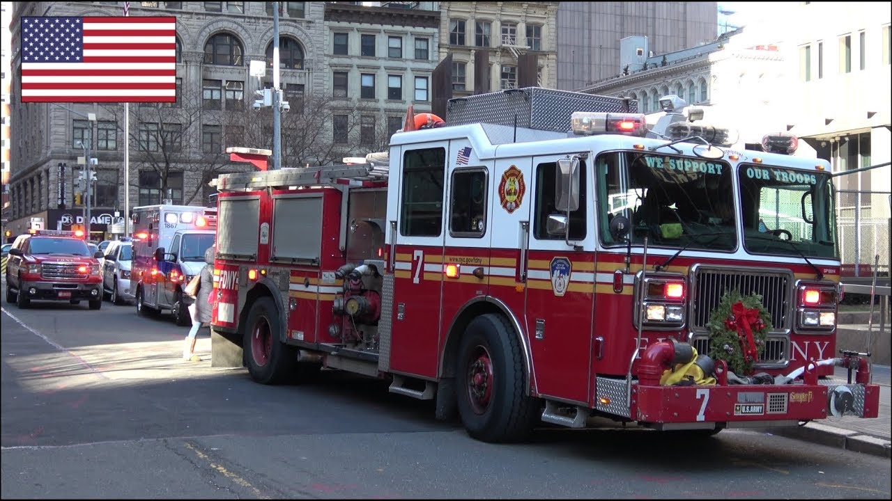FDNY Fire Engine 7, EMS Supervisor & Ambulance responding - YouTube