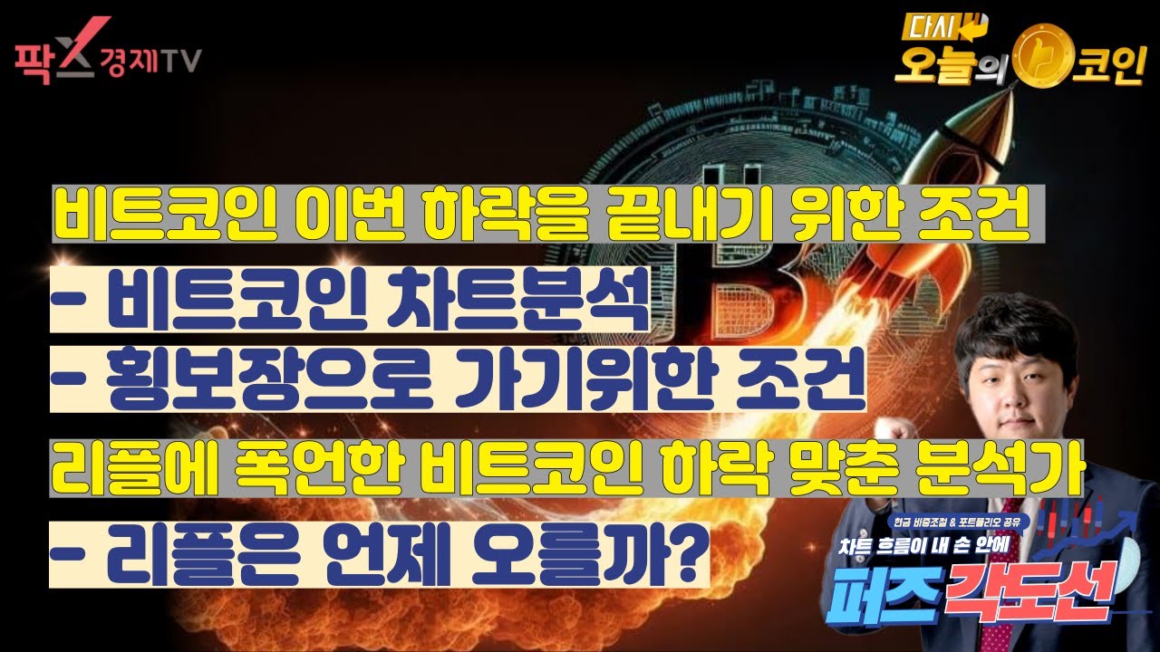 1 비트코인 이번 하락을 끝내기 위한 조건 2 리플에 폭언한 비트코인 하락 맞춘 분석가 오늘의 코인이슈 퍼즈각도선