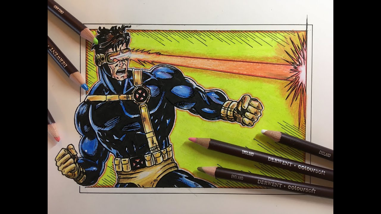 Cyclops drawing! Marvel comic art! Coloursoft and Polychromos pencils ...