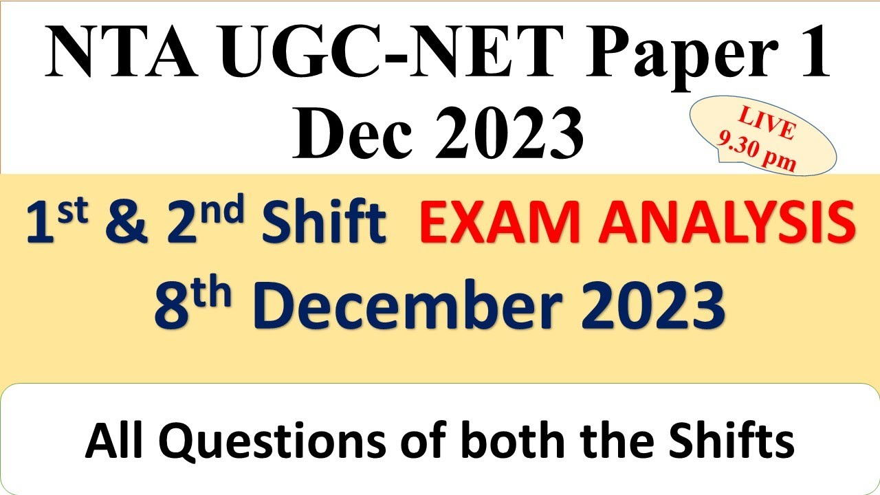 NTA UGC NET December 2023 Paper 1 Detailed Exam Analysis |8th December ...