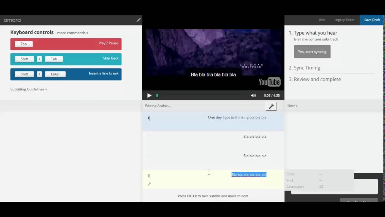 Subtitle Editor in Amara - محرر الترجمة والتفريغ في أمارا - YouTube