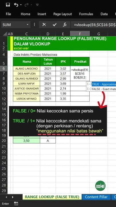 PENGGUNAAN RANGE LOOKUP (FALSE/TRUE) DALAM RUMUS VLOOKUP EXCEL #excel #jagoexcel #lookup # ...