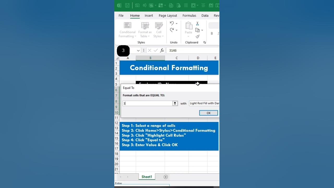 Condtional Formatting Equal To Ms Excel 2021 Shorts Youtube