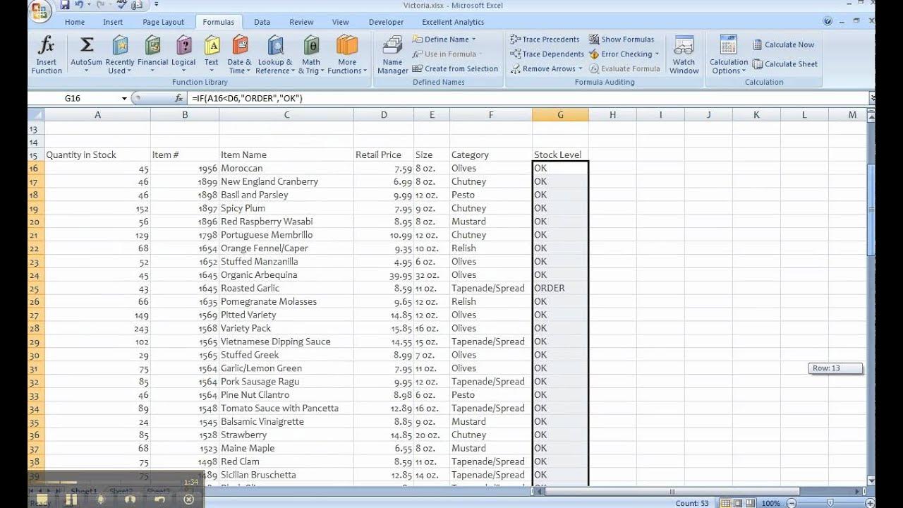 Excel 2007 using IF function and conditional formating to make quantity alerts - YouTube
