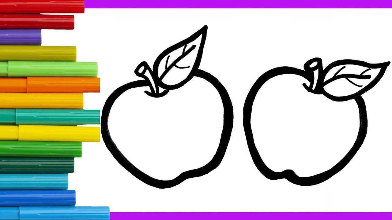 Red and Green Apple Drawing For Kids | Fruits Painting and Colouring ...