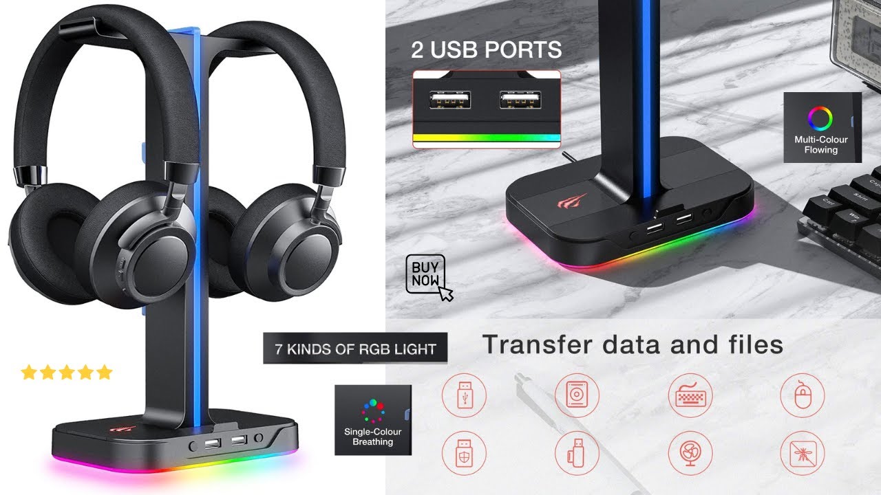 havit RGB Gaming Headphone Stand Desk Dual Headset Hanger Base with ...