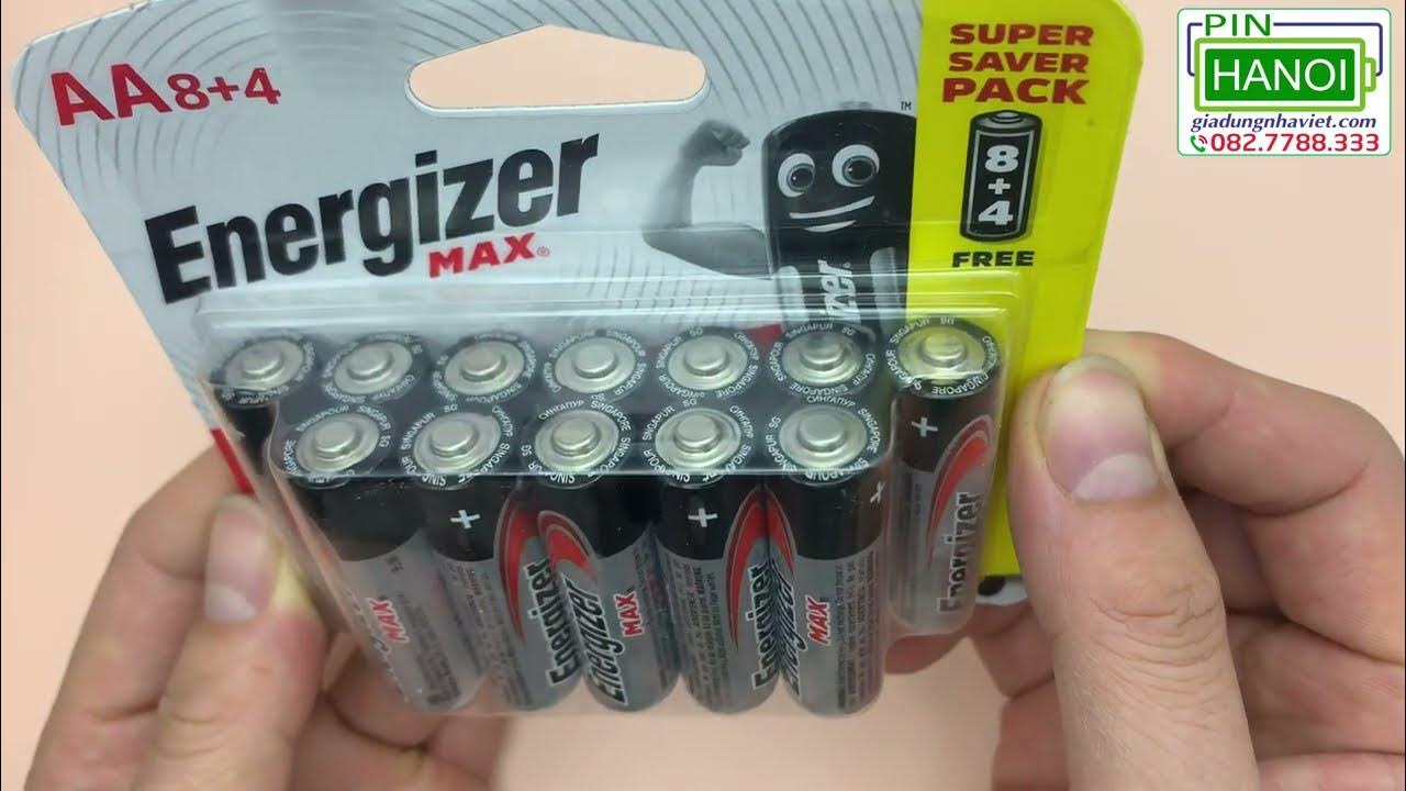 Vỉ 12 pin tiểu Alkaline Energizer Max AA E91 BP8+4 chính hãng - YouTube