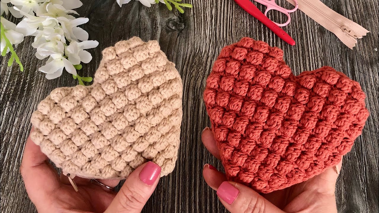 SUBTITLE wallet making/ heart wallet/ heart bag / örgü cüzdan yapımı ...