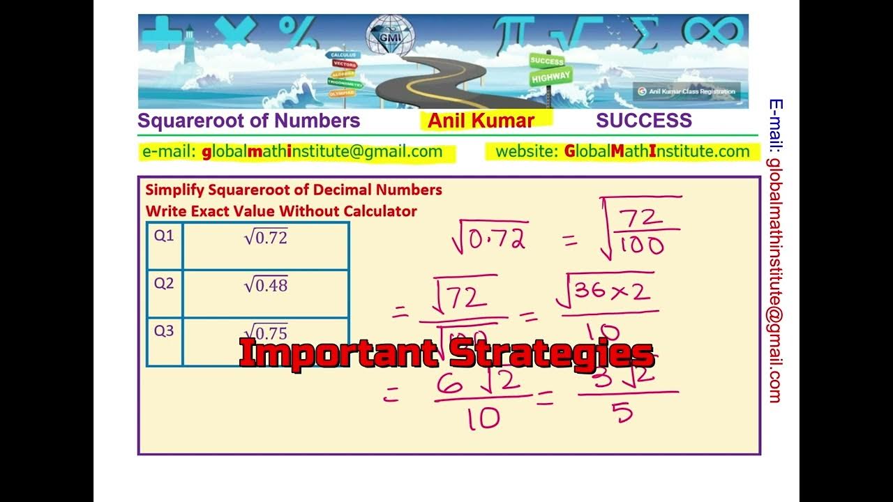 Exact Value of Square Root of Decimal Numbers Without Calculator on ...