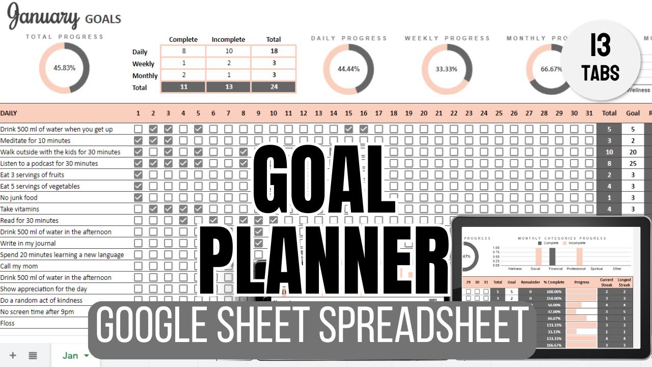 Goal Planner Spreadsheet (Google Sheets) - YouTube
