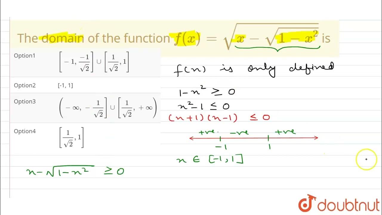 The domain of the function f(x)=sqrt(x-sqrt(1-x^2)) is | 12 | RELATIONS AND FUNCTIONS | MATHS ...