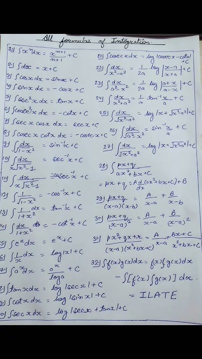 All formulas of integration for direct solving numericals. Class12 # ...