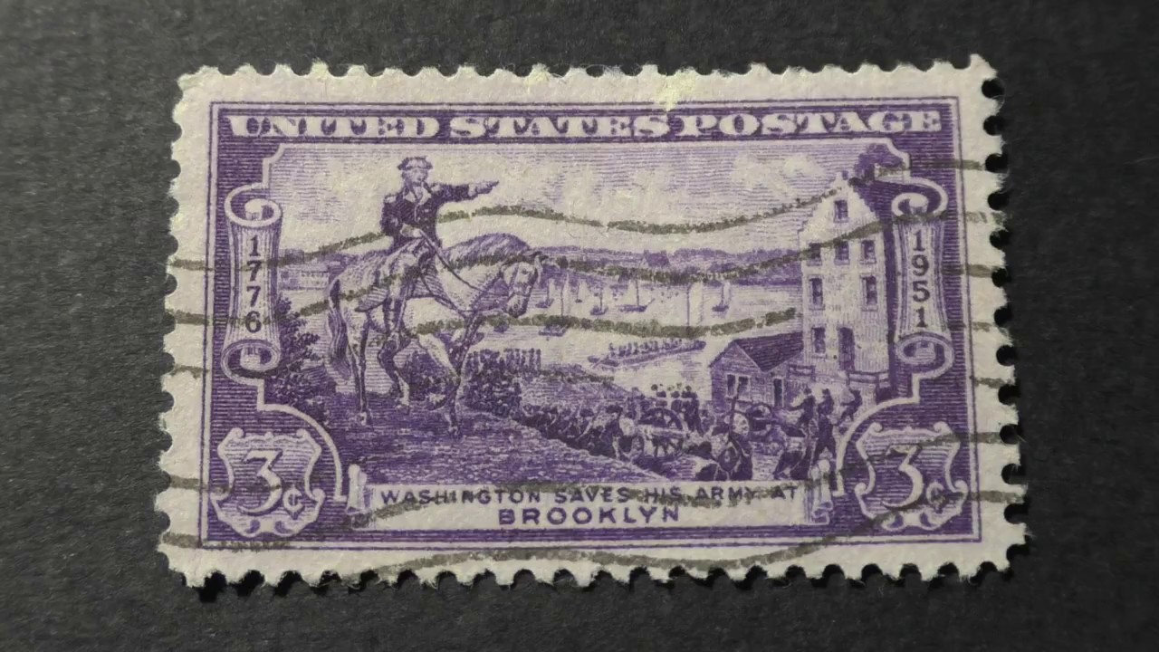 Postage stamp. USA. U.S. Postage. Washington saves hia army at BROOKLYN ...