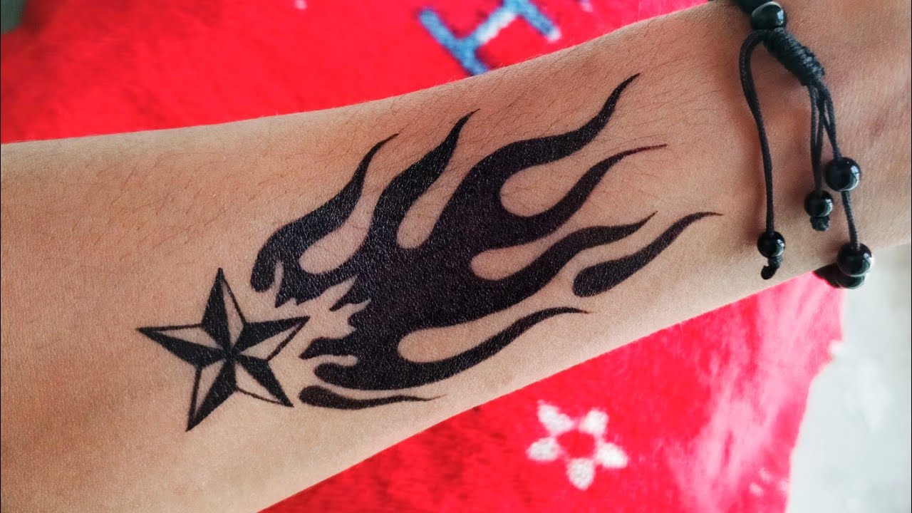 Star and FIRE tattoo TUTORIAL | How to make a Star tattoo on hand ...