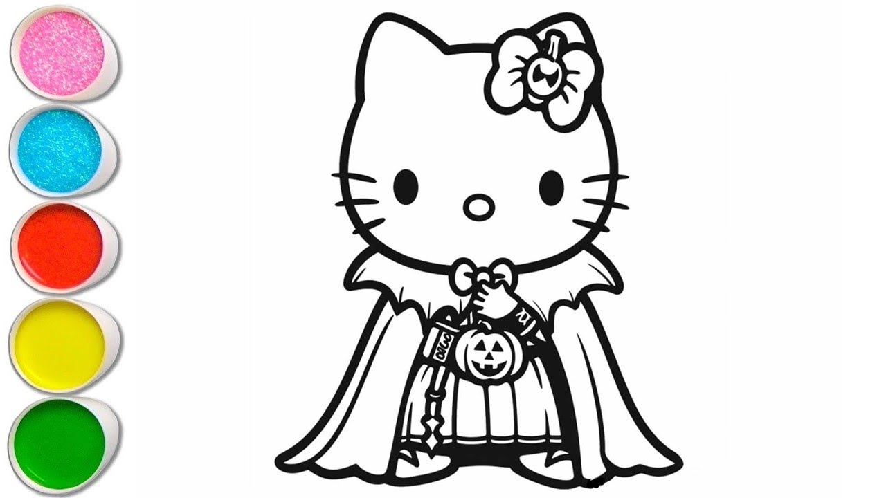 Halloween Hello kitty Drawing for kids, Painting & Coloring for kids ...