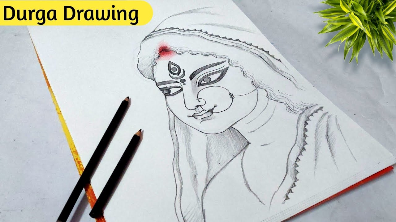 Durga Thakur Drawing Easy/ Agomoni Drawing/ Maa Durga Face Drawing ...