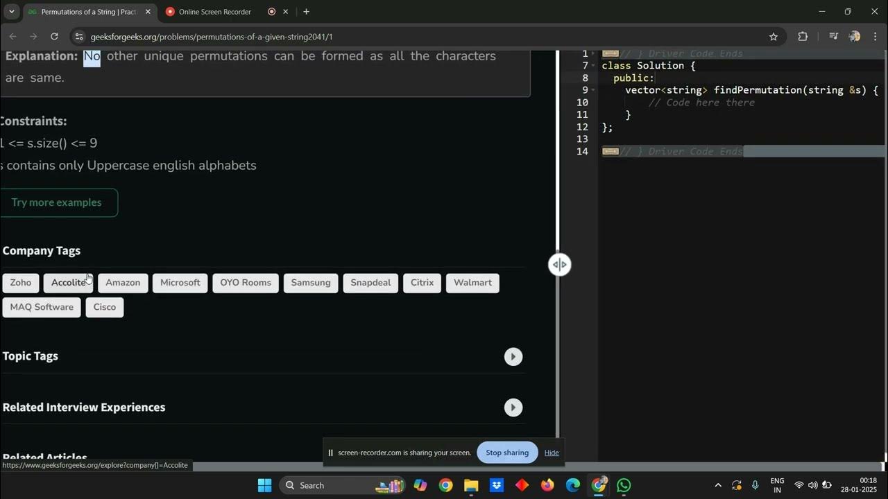 Permutations Of String GFG POTD (28 JANUARY 2025) - YouTube