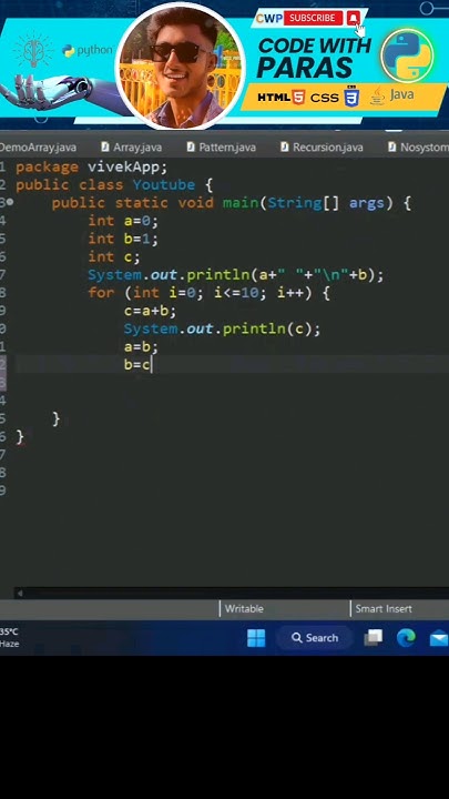 Fibonacci Series in Java || #forloop #coading #programming #series #viralshorts #trendingshorts ...