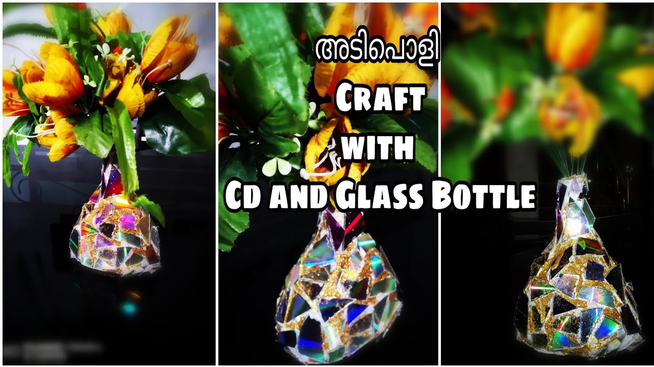 DIY|| Waste Glass Bottle Decoration Idea|| Waste CD Reuses/Crafts ...