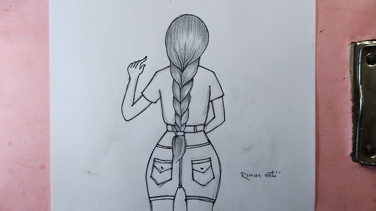 easy girl back drawing for beginners||easy girl drawing - YouTube
