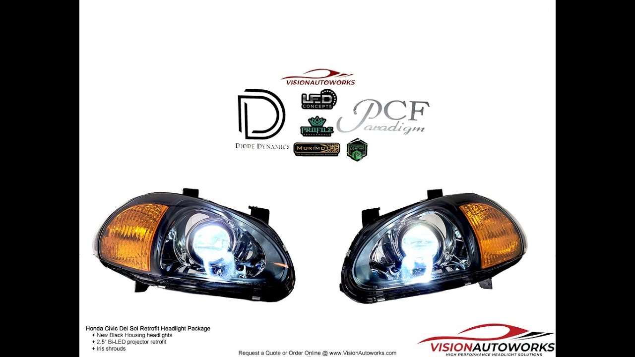 Honda Civic Del Sol Retrofit Headlights - 2.5" Bi-LED projectors, Iris ...