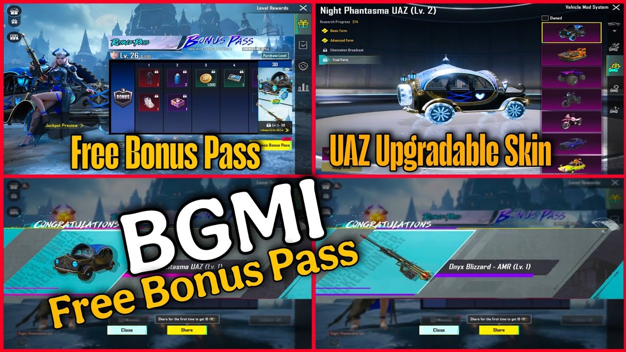 Bgmi Free Bonus Pass Purchase || Free Uaz Skin and upgraded AMR Skin ...