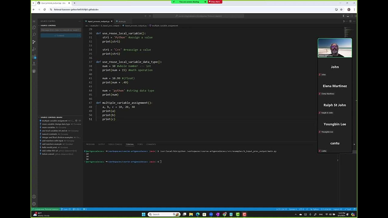 090524 COSC 1336 Python multiple variable assignment - YouTube