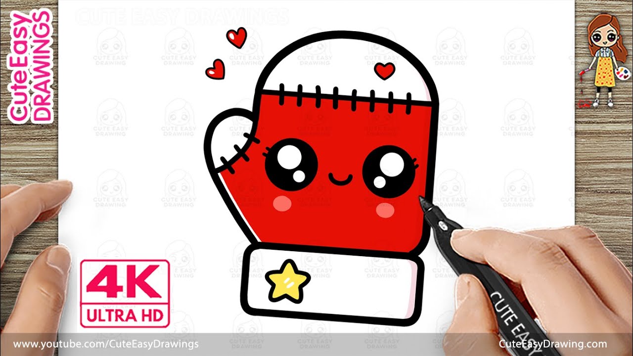 How to Draw a Cute Christmas Mitten | Easy Christmas Glove Drawing Step ...