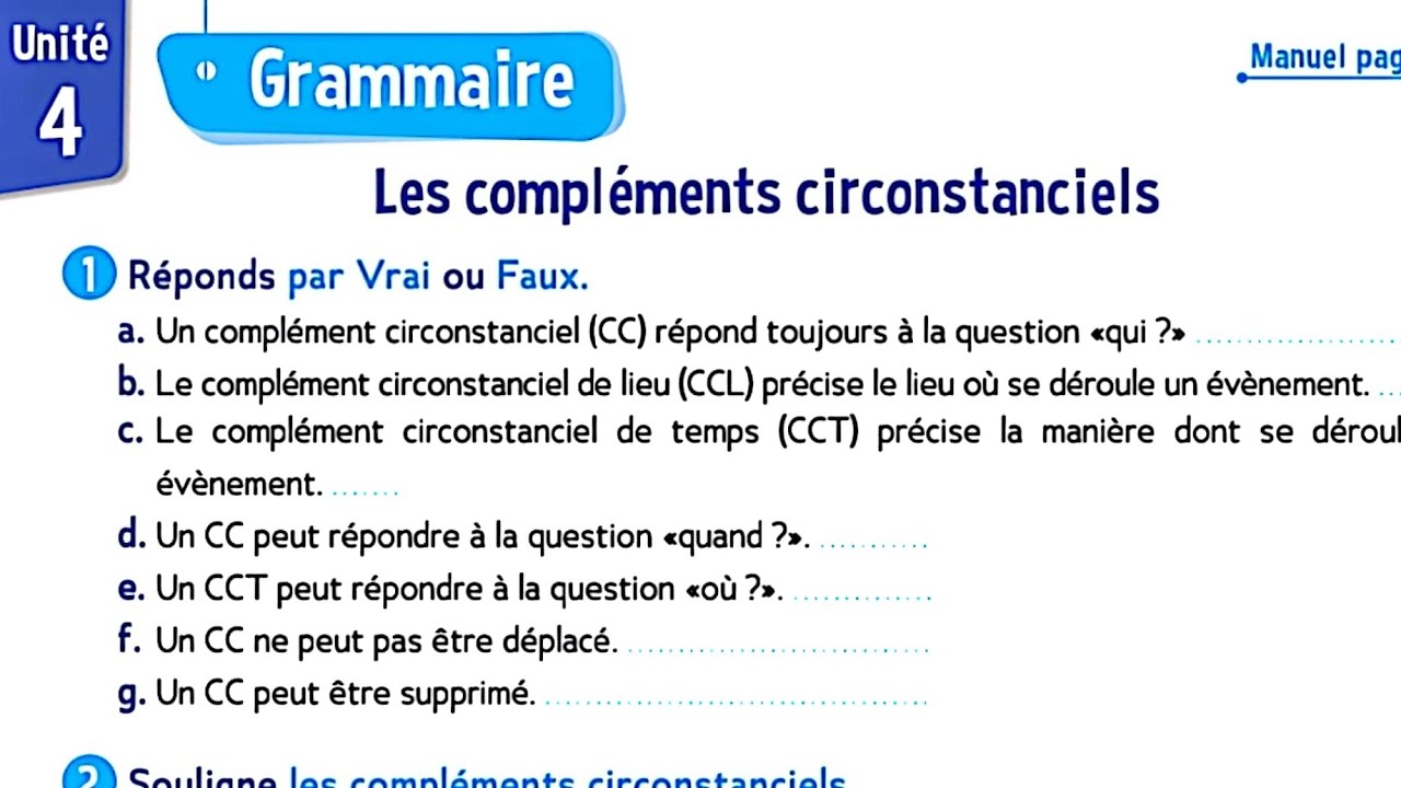 Les compléments circonstanciels ( page 53 ) / le trésor des mots CM2 ...