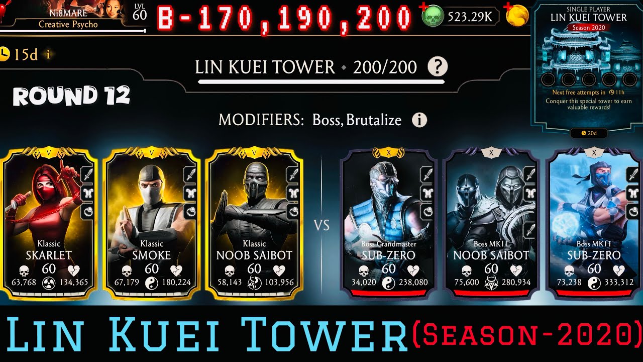 Lin Kuei Tower Boss Battle 200 & 170, 180 Fight + Rewards | Mortal ...