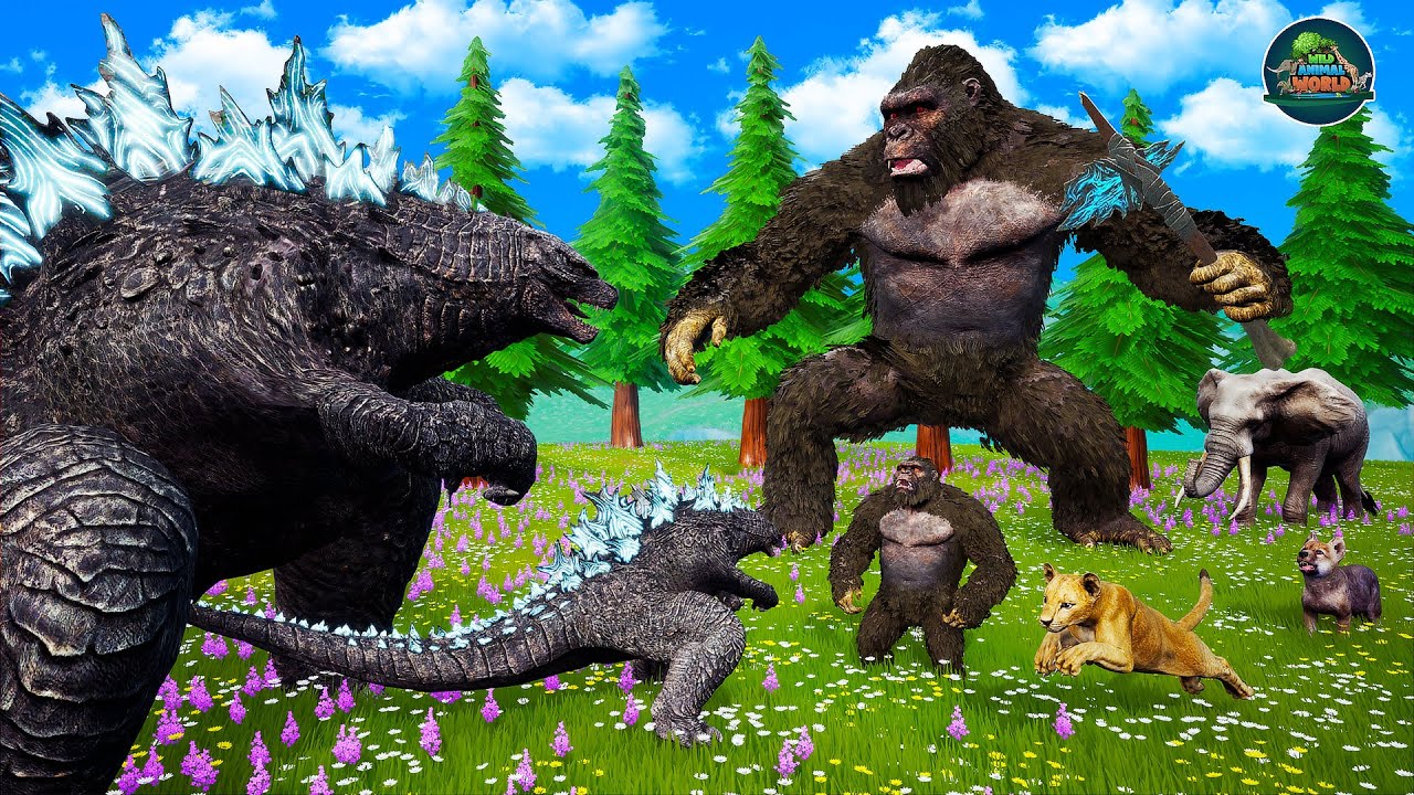 Godzilla vs Kong: Epic Clash of the Titans in 3D Cartoons | Wild Animal ...