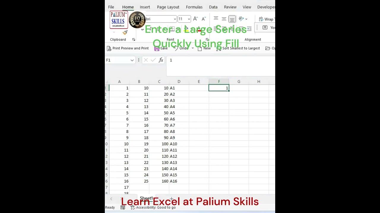 How to Enter Large Number Series using Fill #shorts #paliumskills #advancedexceltraining #office ...