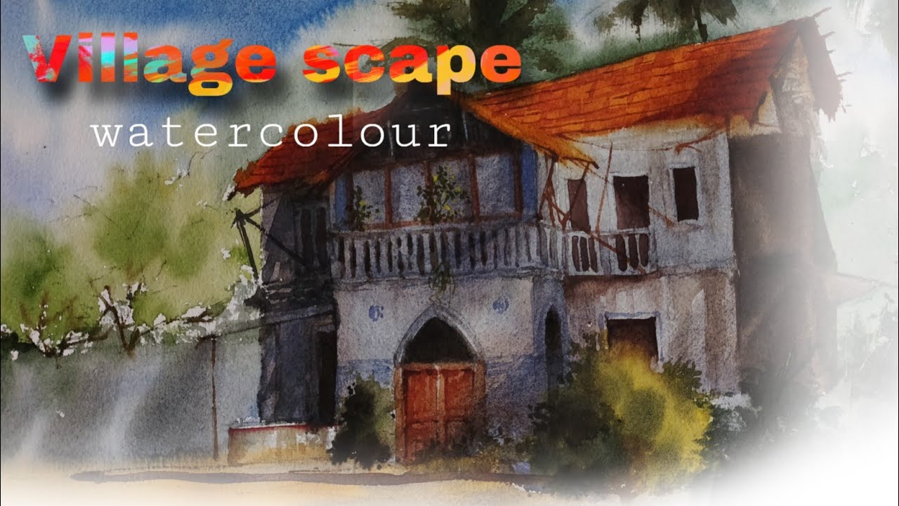 Village scape watercolour painting tutorial - YouTube