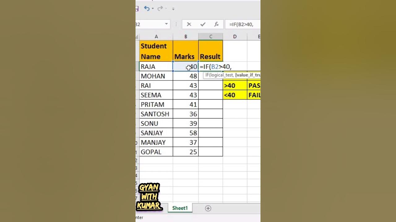 If Pass Or Fail Trandingshortsshorts Excel Tutorial Excelgyanmicrosoftexcel