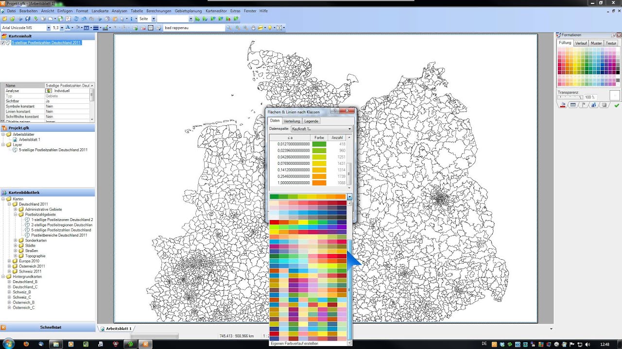 RegioGraph 2012 - Analyse: "Einfärbung Flächen und Linen nach Klassen ...