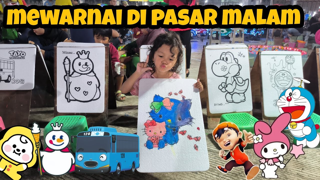 Mewarnai Mixue, Tayo, Hello Kitty, BT21, Boboiboy di Pasar Malam - YouTube