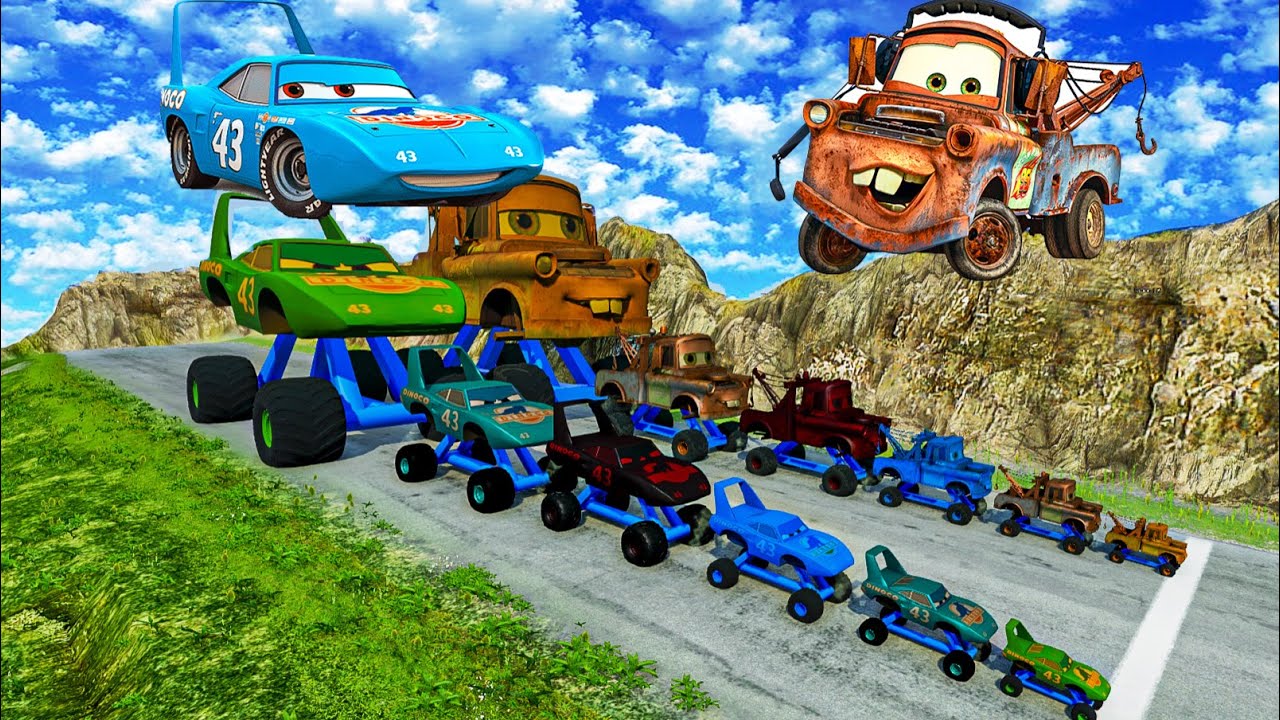 Big & Small King Dinoco With Emoji Wheel vs Big & Small Mater vs Hill ...