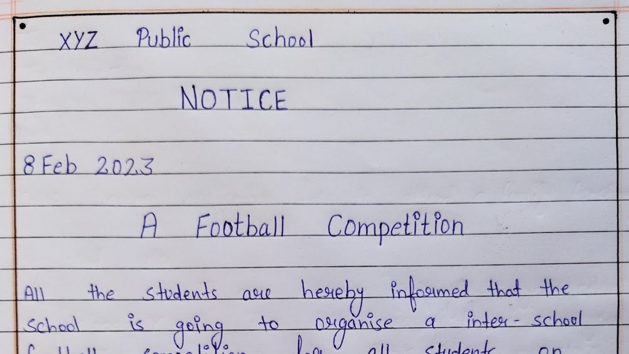 Write notice on football competition | Notice writing format | Notice ...