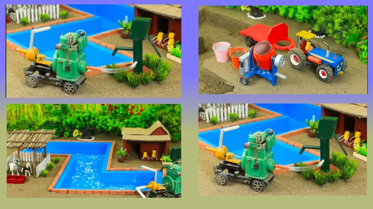 miniature tractor | mini toys | mini swiming pool - YouTube