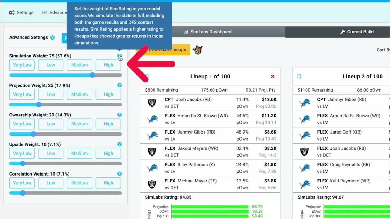 Create EXPERT DFS LINEUPS in SECONDS with SIMLABS! - YouTube