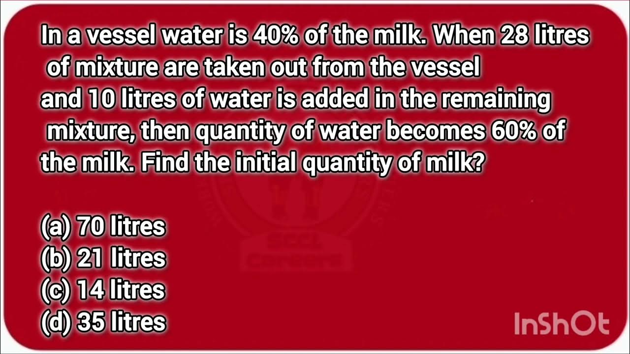 Mixture & Alligation Question - YouTube