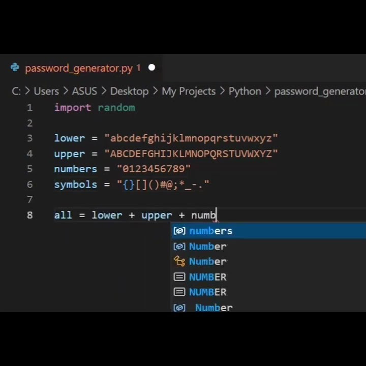 Python automatic password generator video for WhatsApp and Tiktok #python #code #programmer ...