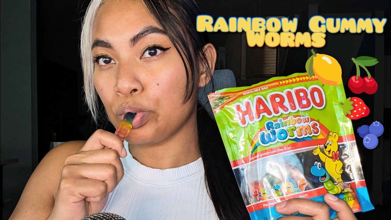 ASMR Eating Haribo Rainbow Gummy Worms , Chewing Sounds , Relaxing ...