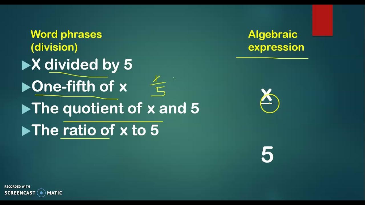 TRANSLATING WORD PHRASES INTO ALGEBRAIC EXPRESSIONS - YouTube