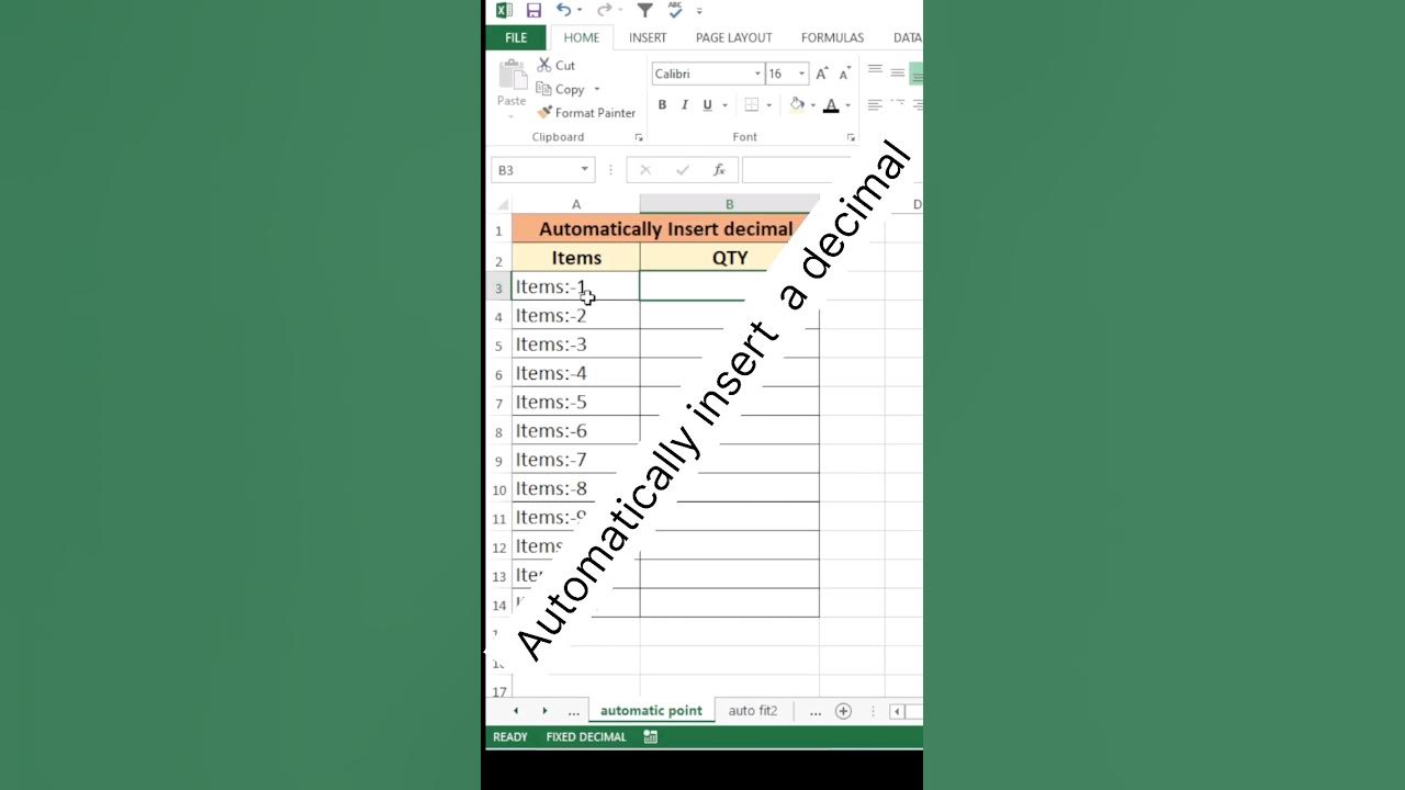 Excel Tutorial Automatically Insert Decimal Point In Numbers Excel