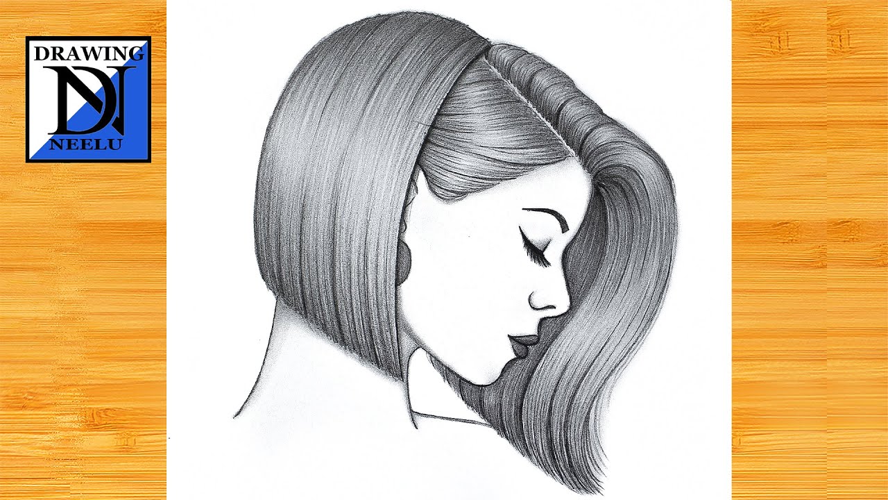 How to draw a Girl short Hair - Side Face drawing || Pencil sketch for ...