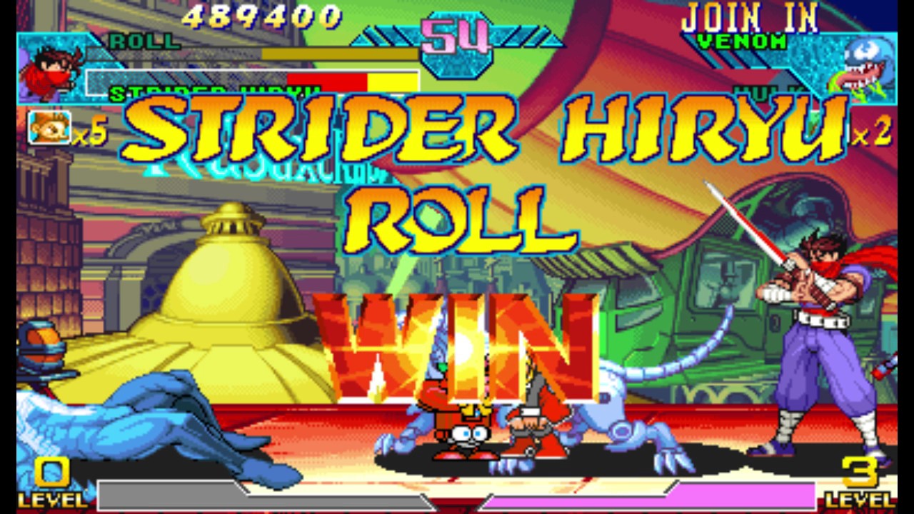 Marvel vs Capcom 1 ( Arcade ) - Roll / Strider Hiryu Playthrough ( Mar ...