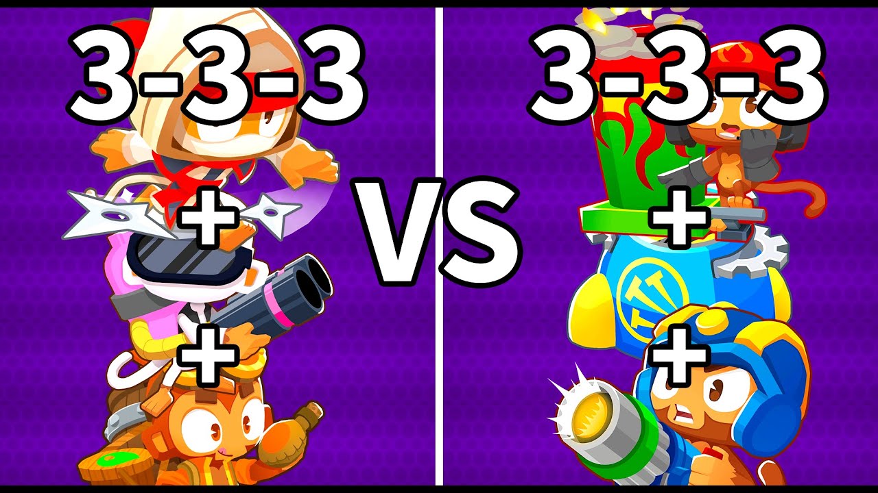3-3-3 Ninja Monkey Glue Gunner Alchemist vs 3-3-3 Mortar Monkey Spike ...